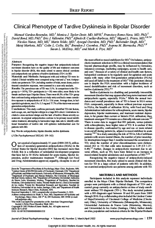 Clinical Phenotype of Tardive Dyskinesia in Bipolar Disorder | FocusOn ...